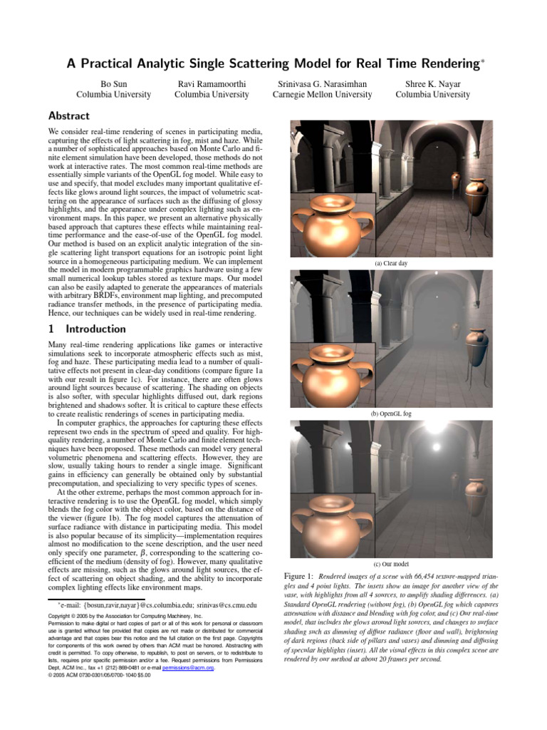 A Practical Analytic Single Scattering Model For Real Time Rendering | PDF | Rendering (Computer ...
