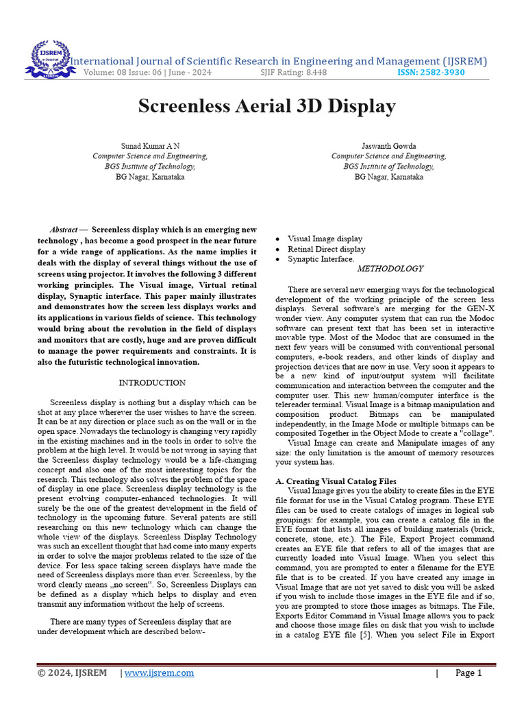 Screenless Aerial 3D Display Technology | PDF | Holography | Eye
