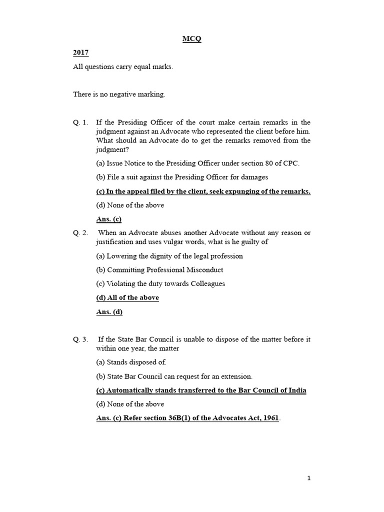 MCQ of Professional Ethics | PDF | Burden Of Proof (Law) | Advocate