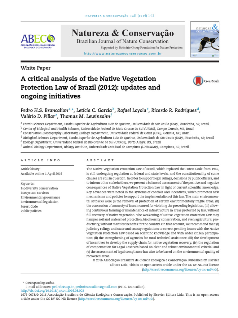 A Critical Analysis of The Native Vegetation Protection Law of Brazil ...