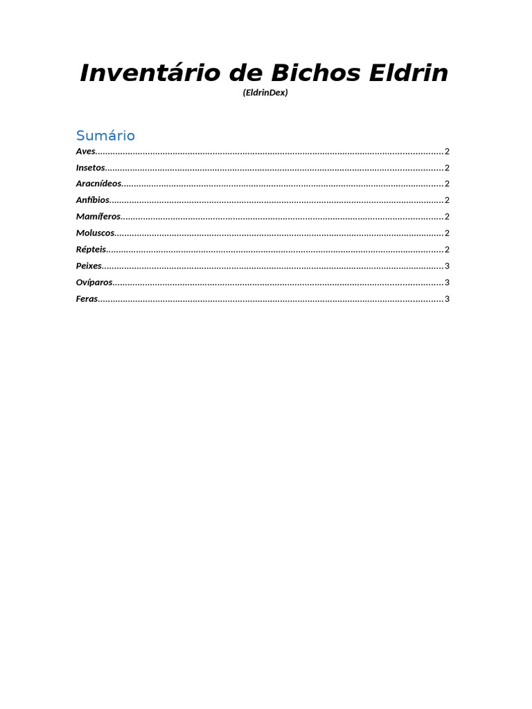 Inventário de Bichos Eldrin | PDF | Zoologia