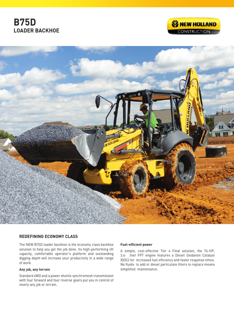 New Holland B75D Backhoe Specifications | PDF | Horsepower | Loader ...