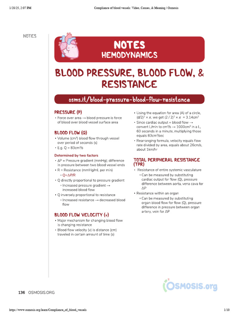 Compliance of Blood Vessels - Video, Causes, & Meaning - Osmosis | PDF