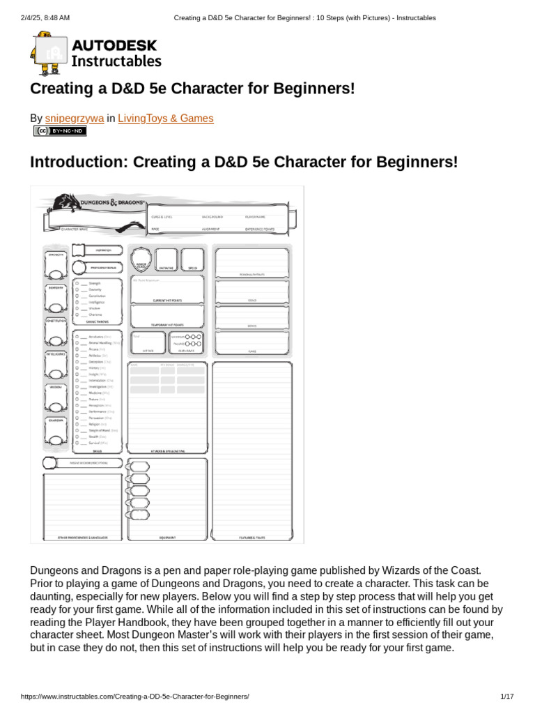 Creating A D&D 5e Character For Beginners! - 10 Steps (With Pictures) - Instructables | PDF ...