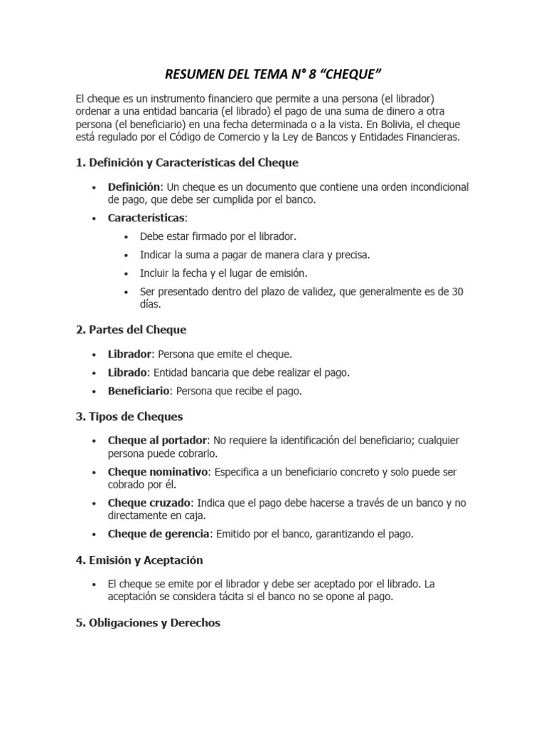 Cheque en Bolivia: Definición y Tipos | PDF | Cheque | Bancos