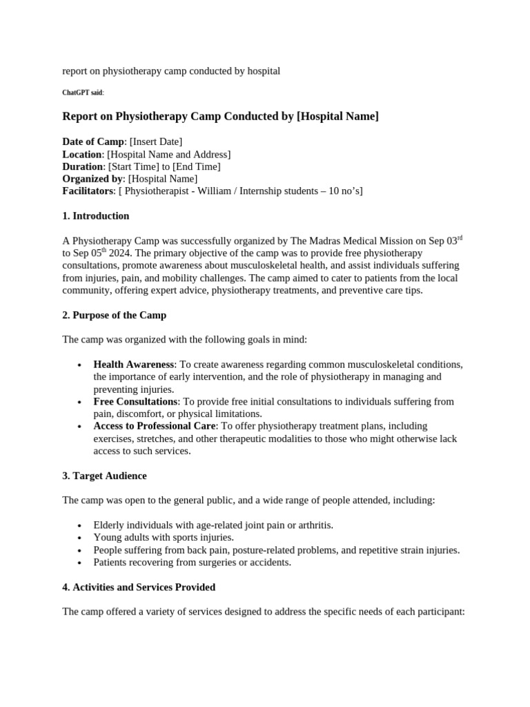 Physiotherapy Camp Report: Pain Management | PDF | Physical Therapy ...