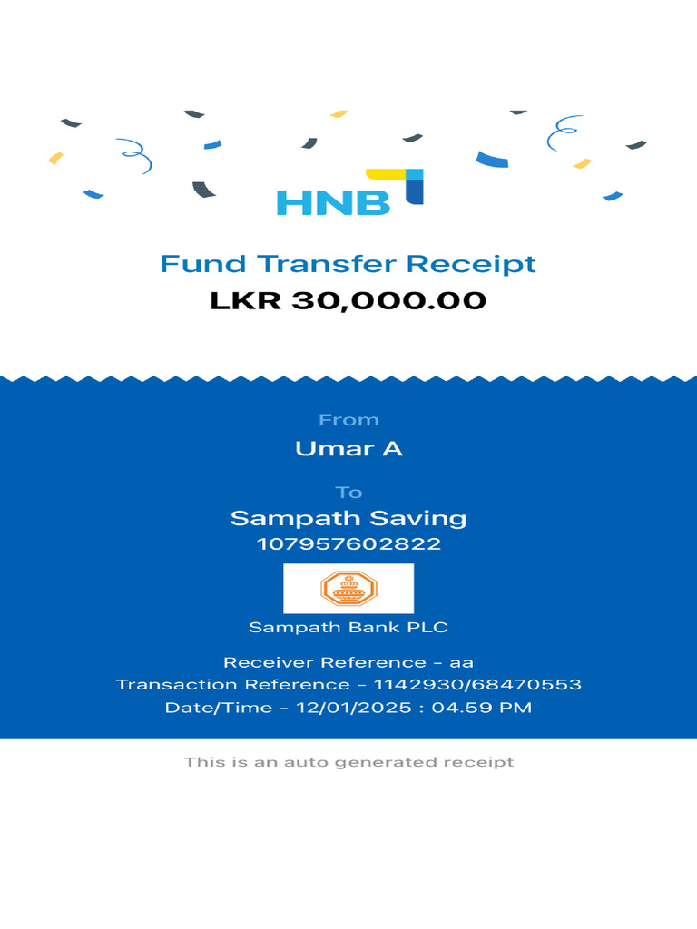 HNB Transfer Receipt 12 01 2025 04 59 PM | PDF