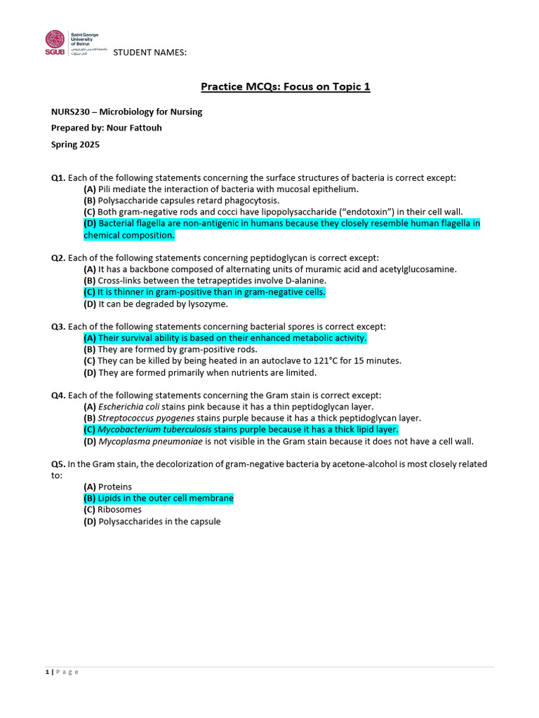 Microbiology Practice MCQs for Nursing | PDF