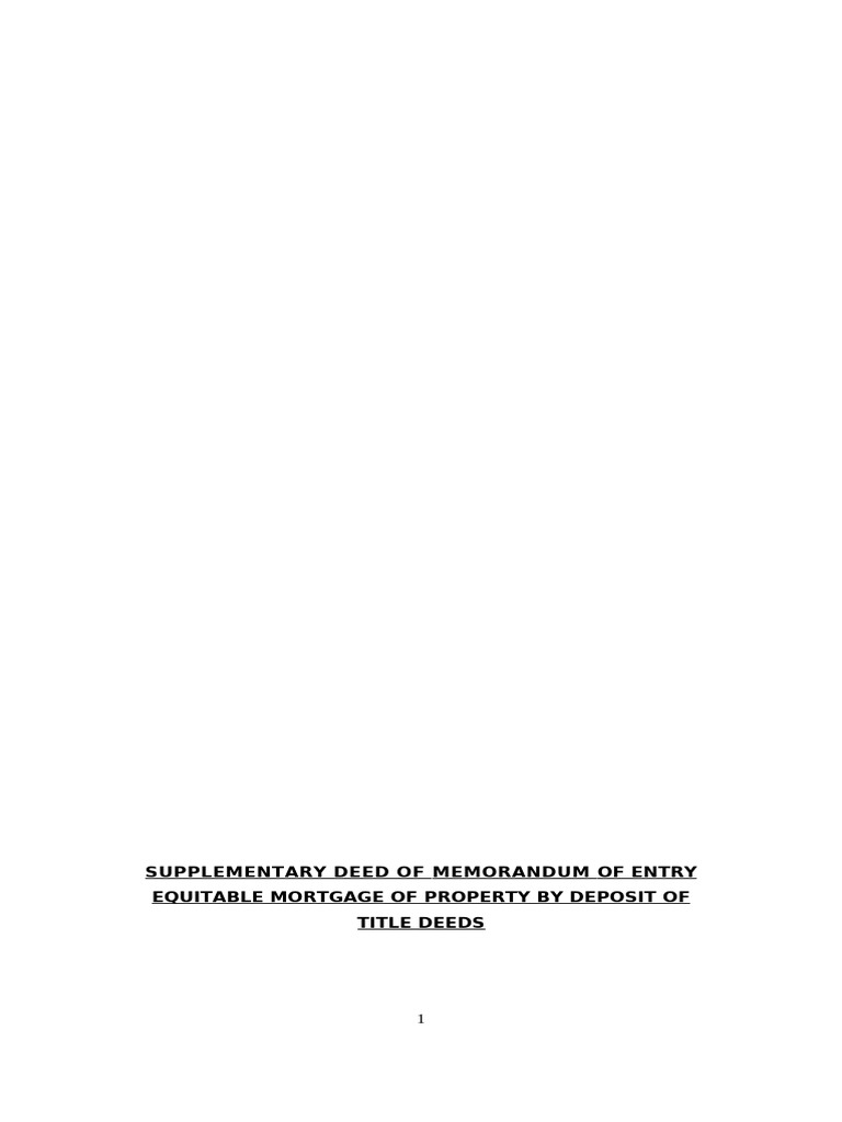 Equitable Mortgage Supplementary Deed | PDF | Mortgage Law | Real Estate