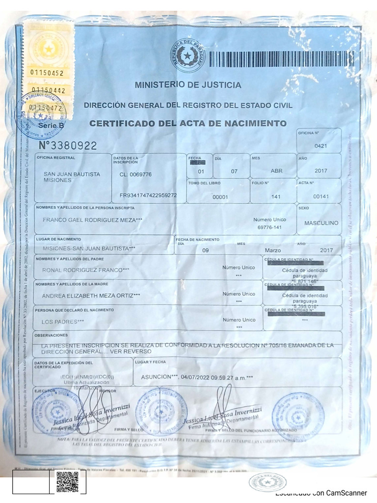 Certificado de Nac. Prueba Documental | PDF