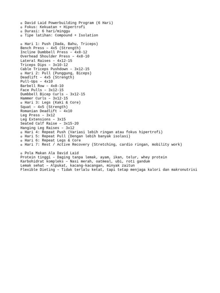 Program Latihan David Laid 6 Hari | PDF