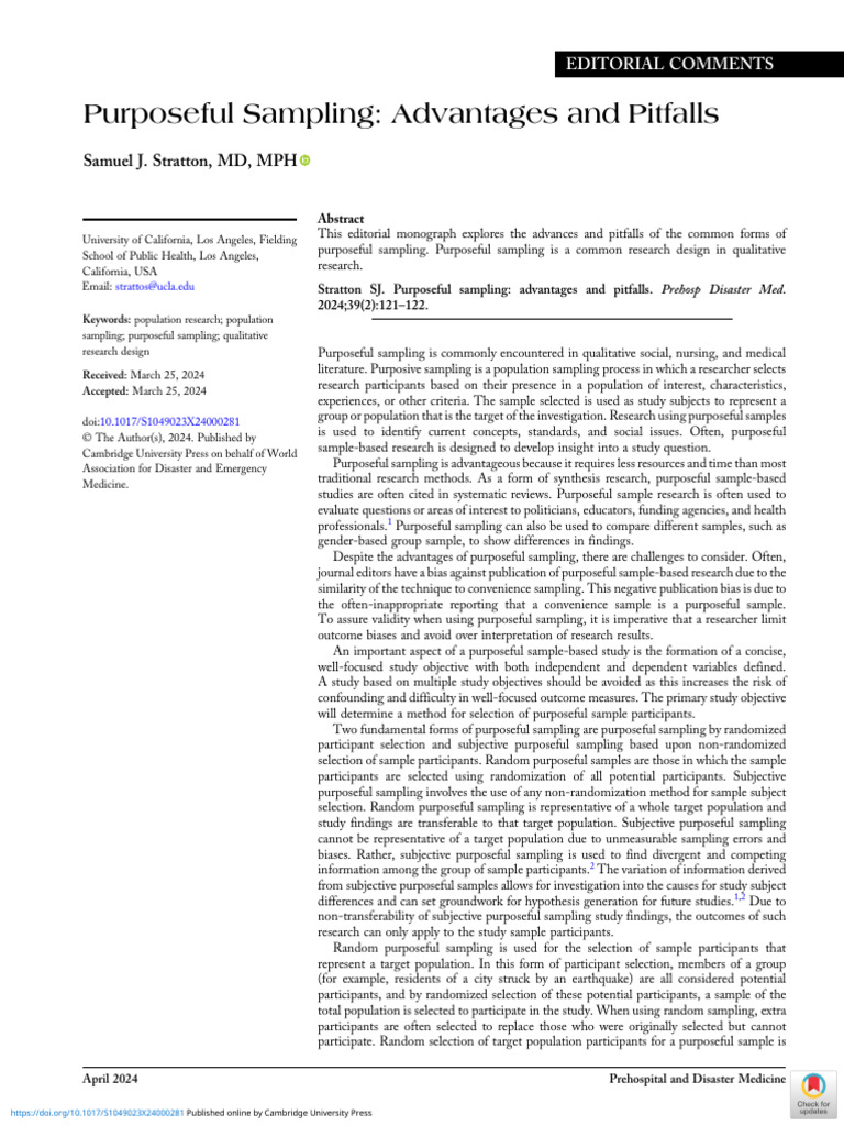 Purposeful Sampling Advantages and Pitfalls | PDF | Sampling ...