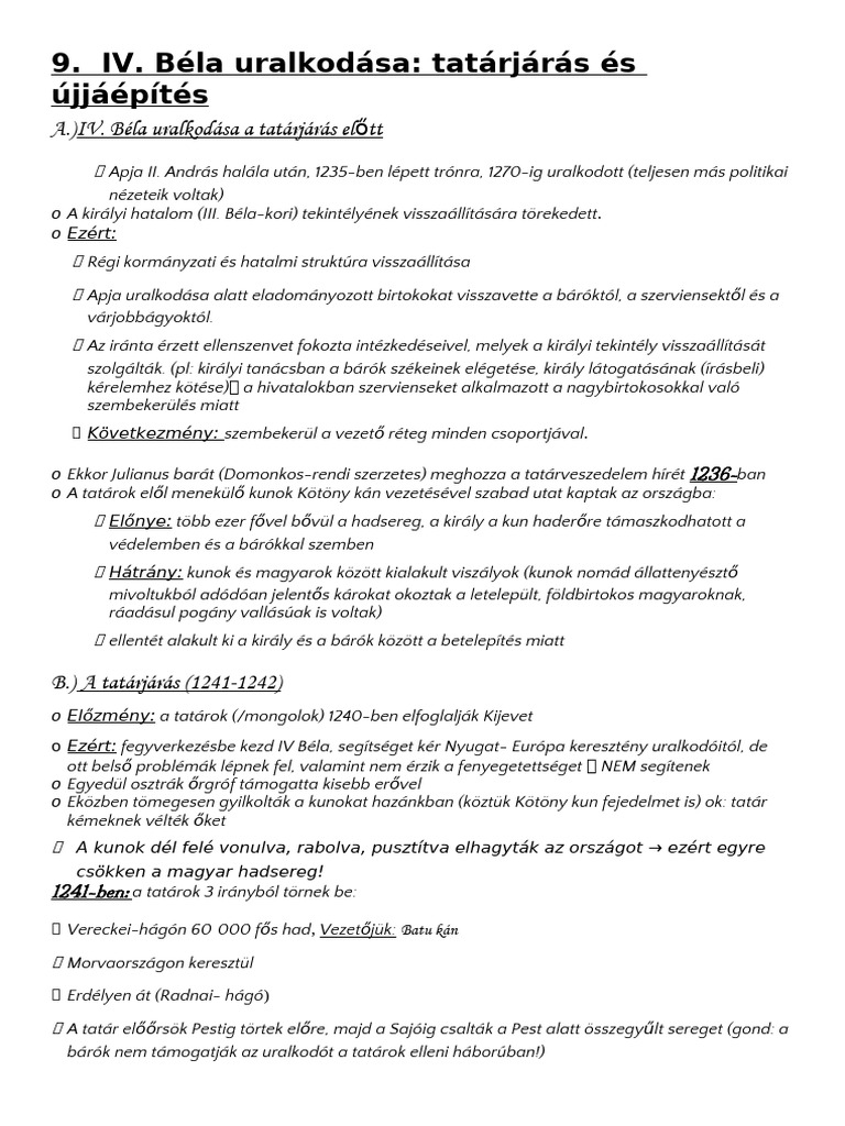 9.témakör (Tatárjárás) | PDF