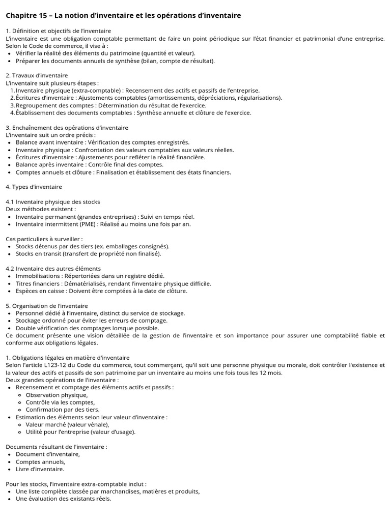 Gestion de l'inventaire comptable | PDF | Stock | Inventaire