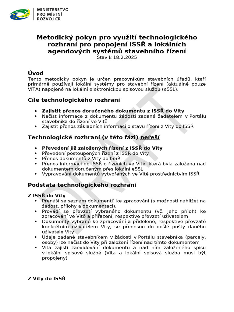 Metodický Pokyn Pro Využití Technického Rozhraní Pro Propojení ISSŘ A ...