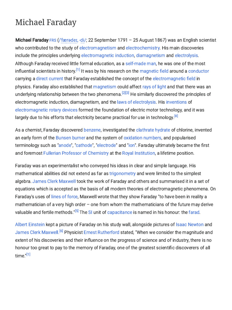 Michael Faraday - Wikipedia | PDF | Electromagnetism | Physical Sciences