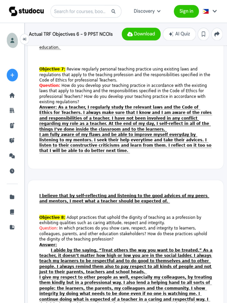 TRF Objectives 6-9 Teacher Reflection | PDF | Teachers | Mentorship
