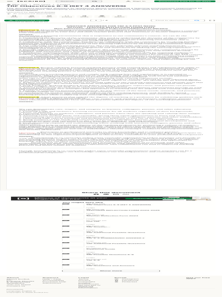 TRF Objectives 6-9 (SET 4 ANSWERS) PDF Teachers Learning | PDF ...