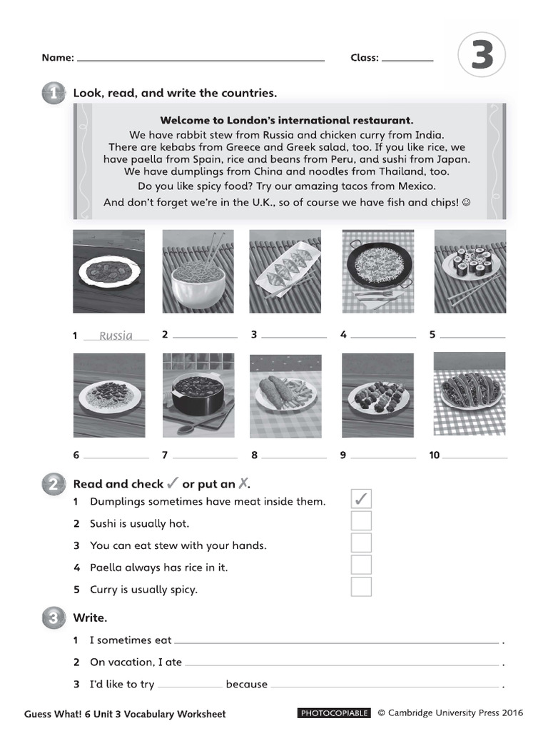 Guess What - 6 - AE - Unit 3 - Vocabulary Worksheet | PDF
