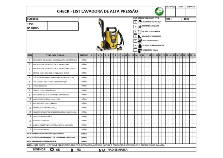 01 Check List Alta Pressão | PDF