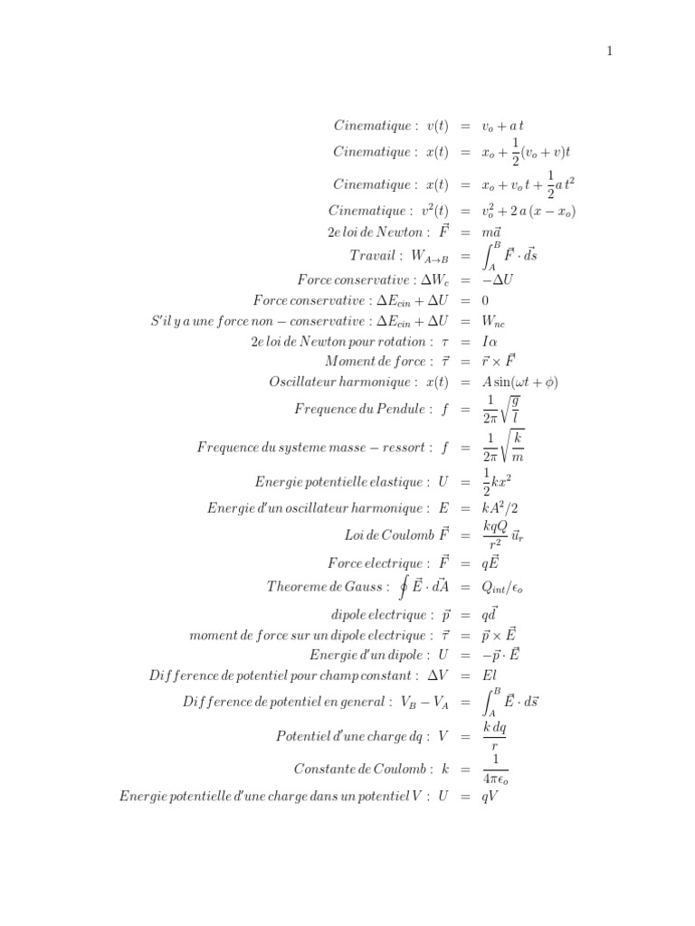 Formules de Physique Fondamentales | PDF | Mécanique newtonienne ...