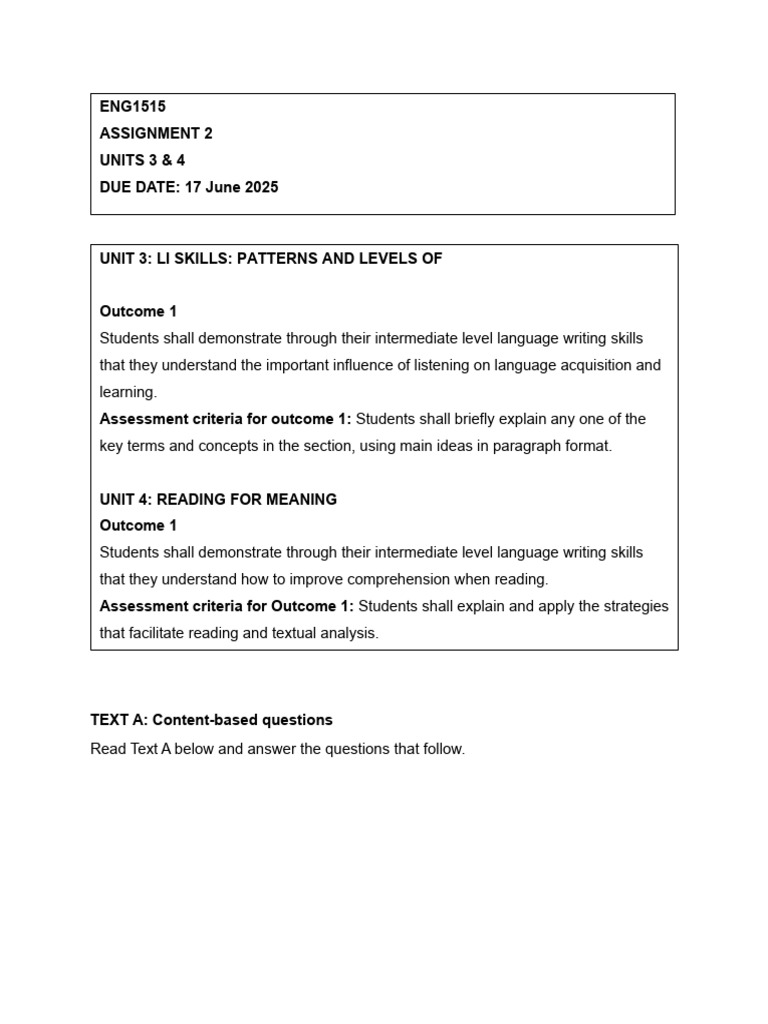 ENG1515_ASSIGNMENT 02_QUESTIONS17 June 2025 | PDF | Reading ...