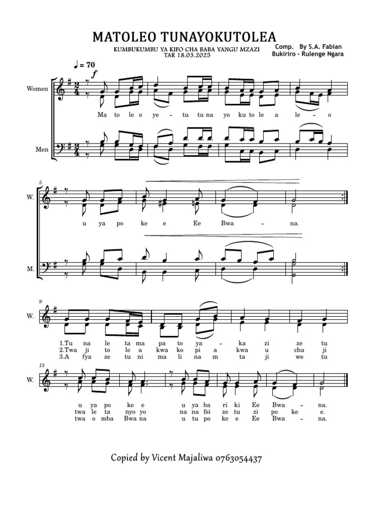 Matoleo Tunayokutolea by S. A. Fabian-1 | PDF