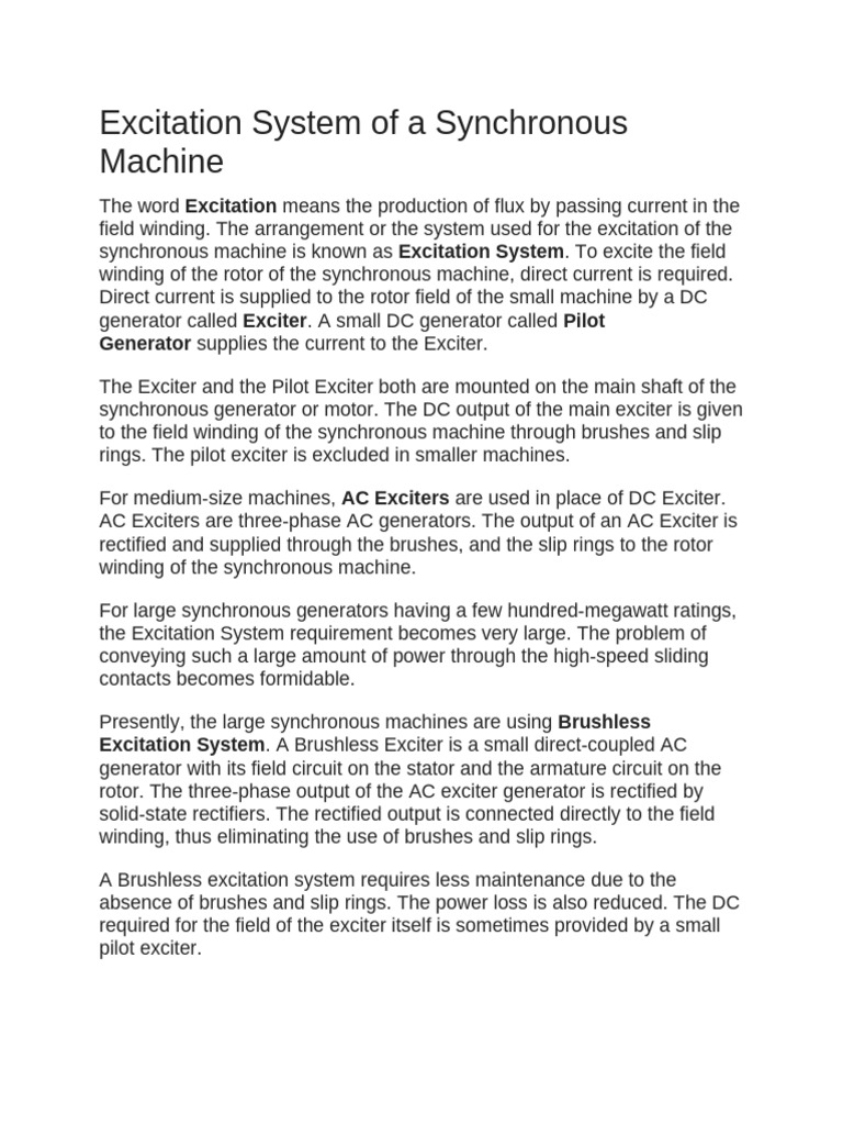 Excitation System of a Synchronous Machine | PDF