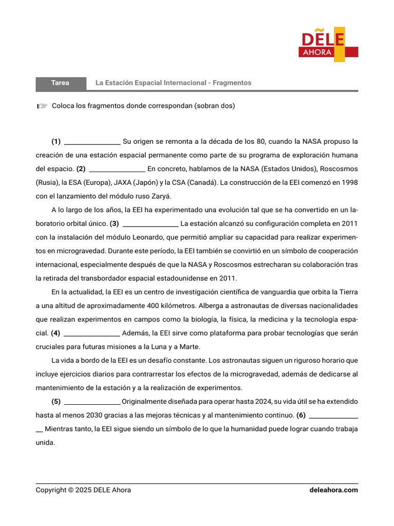 La Estacion Espacial Internacional Fragmentos | PDF | Estación Espacial ...