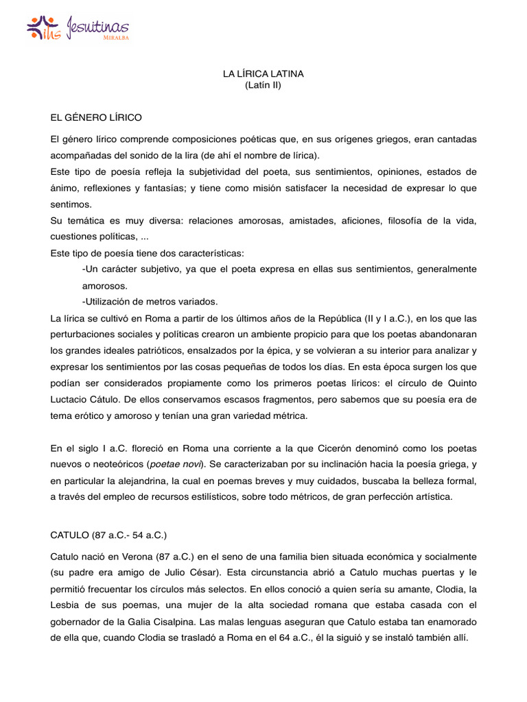 Literatura - Lírica Latina - Horacio | PDF | Horacio | Poesía