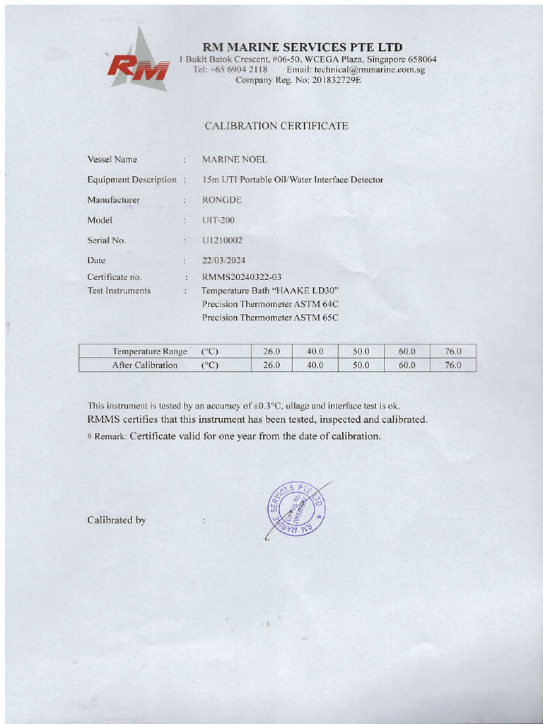 Calibration Certificate for Marine Equipment | PDF