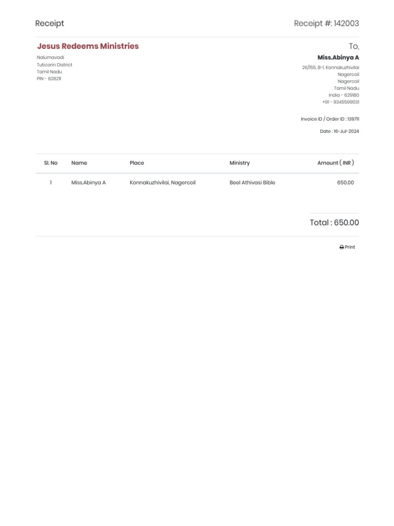 Jesus Redeems Ministries Receipt | PDF