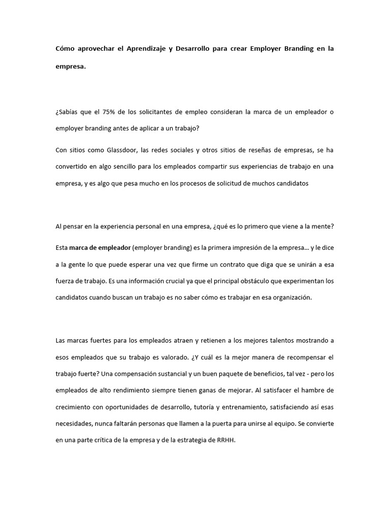 Employer Branding a través del Desarrollo | PDF | Gestión de la marca ...