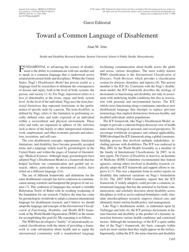 Guest Editorial. Toward A Common Language of Disablement | PDF ...