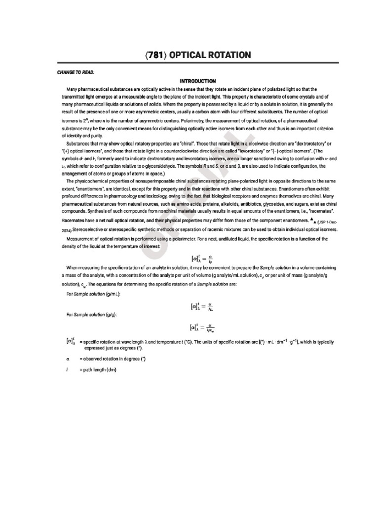 USP-NF 〈781〉 Rotación Óptica | PDF