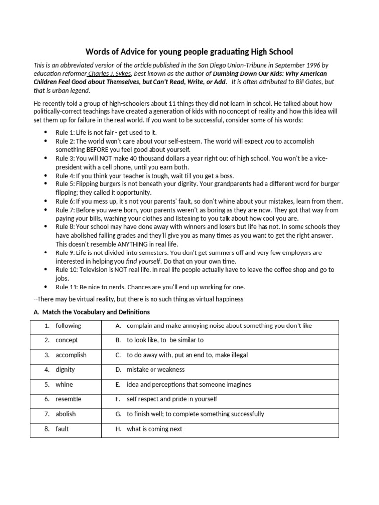 Essential Life Lessons for Graduates | PDF