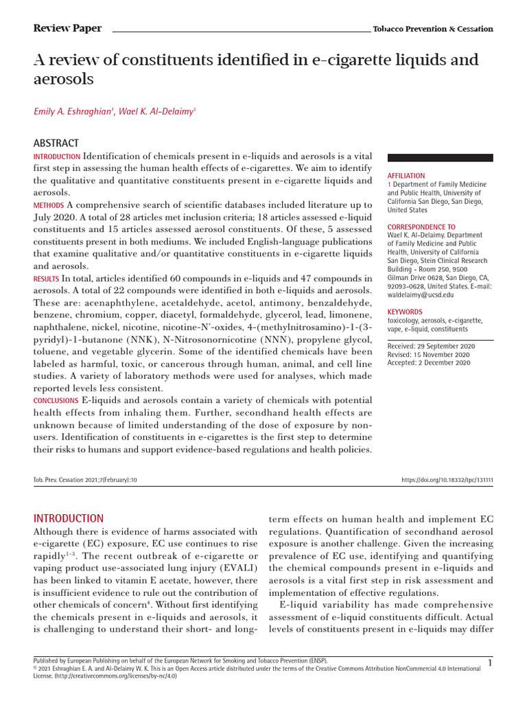 A Review of Constituents | PDF | Electronic Cigarette | Particulates
