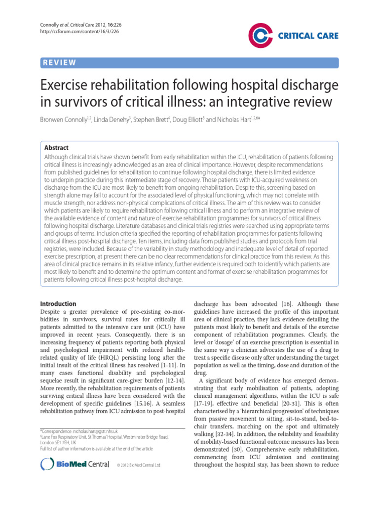 Exercise rehabilitation following hospital discharge in survivors of ...