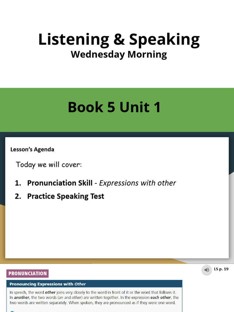 403-B5-U1 Day 4 (Wednesday) IN-PERSON Listening and Speaking | PDF | Classroom