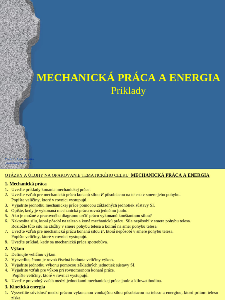 Práca, Energia Teória, Príklady | PDF