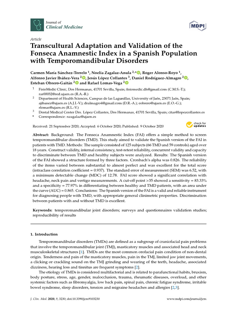 Transcultural Adaptation and Validation of The Fonseca Anamnestic Index ...