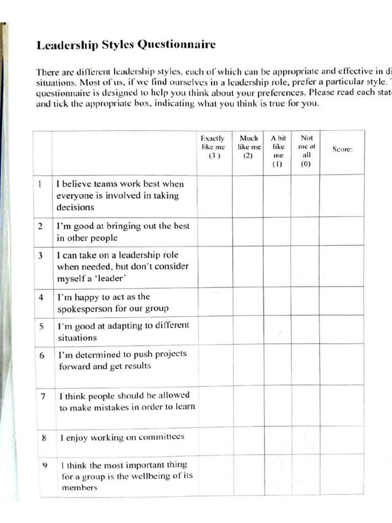 Leadership Session Questionnaire | PDF