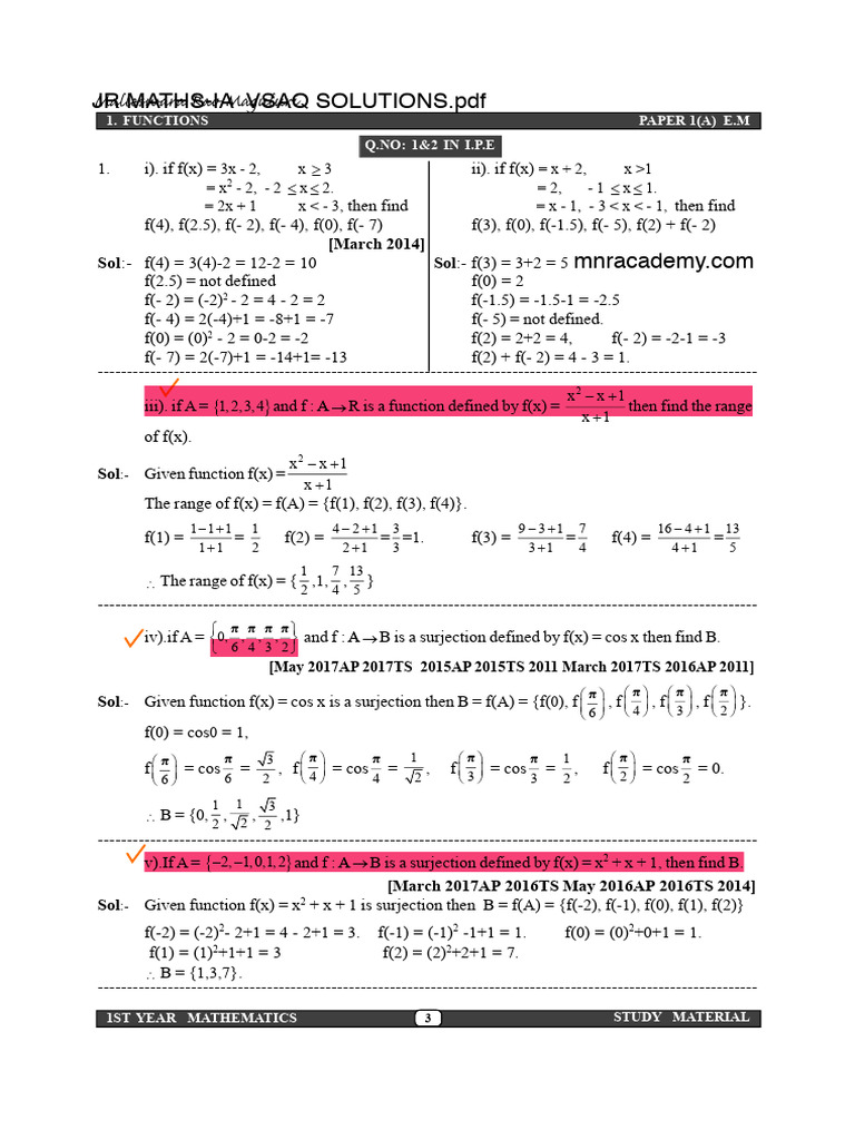 1a Vsaq - Sol | PDF | Function (Mathematics) | Elementary Mathematics