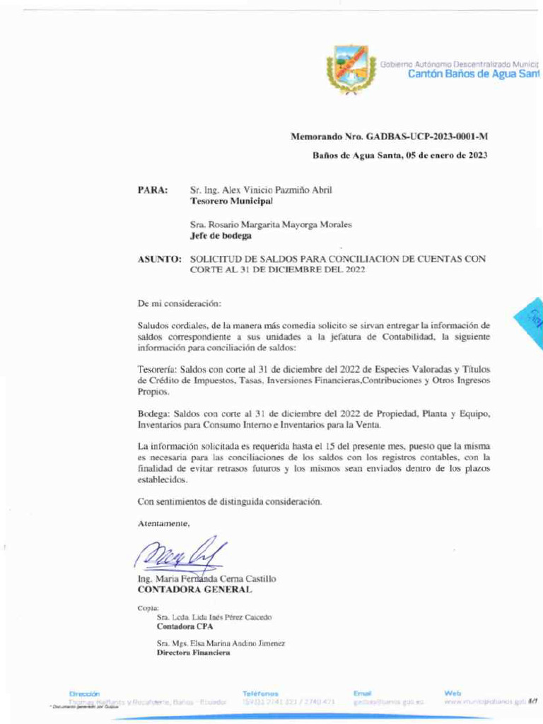 Memorando Nro. GADBAS-UCP-2023-0001-M | PDF