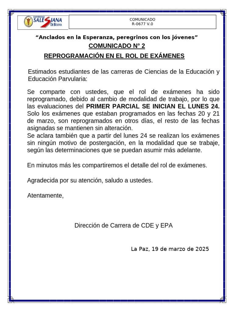 1 R - 0677 Reprogramación en El Rol de Exámenes | PDF