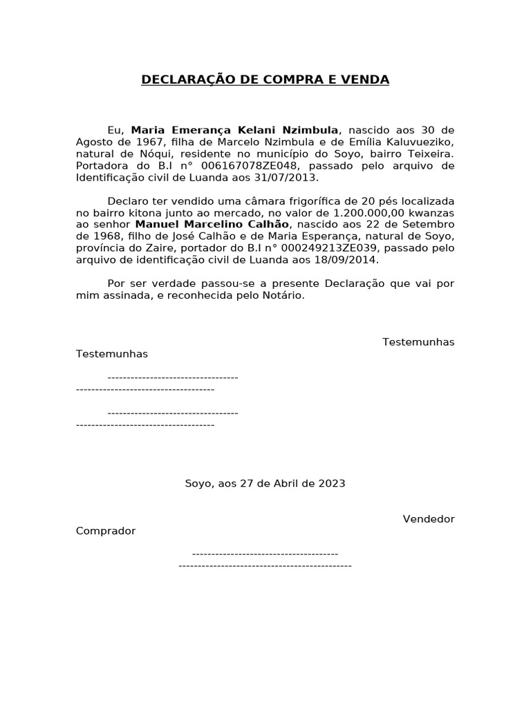 DECLARACAO DE COMPRA E VENDA | PDF
