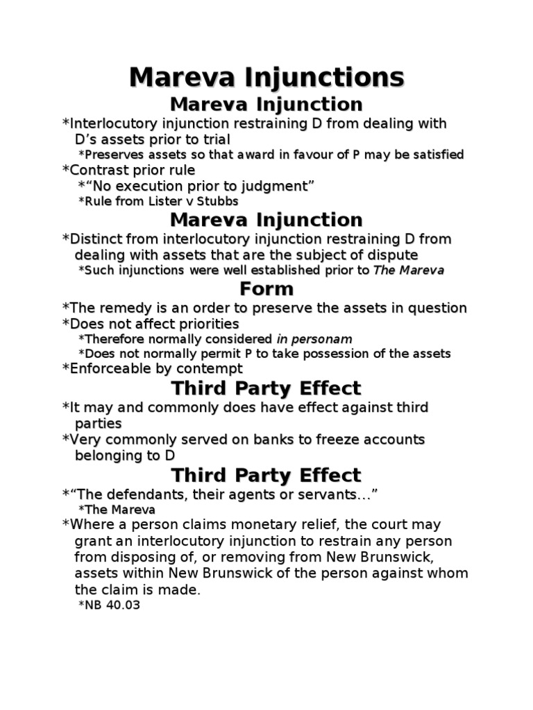 Mareva Injunctions | PDF | Injunction | Social Institutions