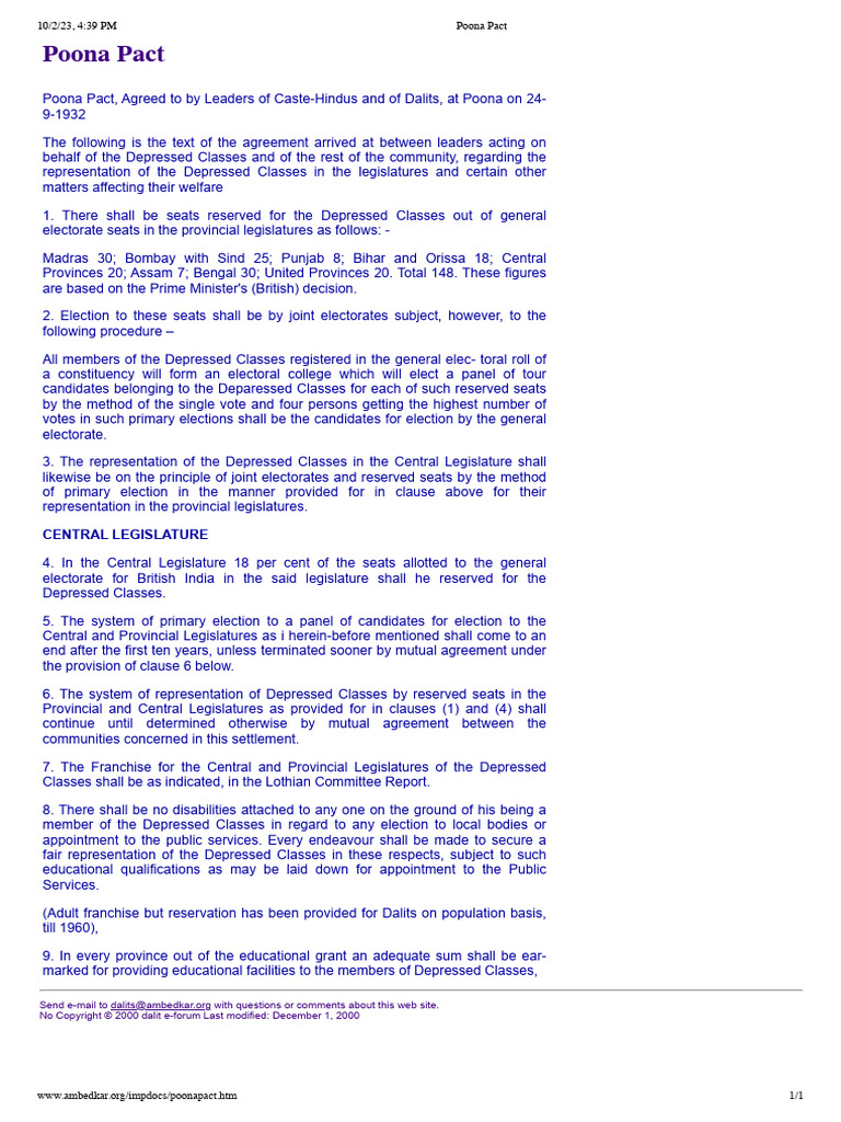 Poona Pact 1932 (Transcript) | PDF | Accountability | Government