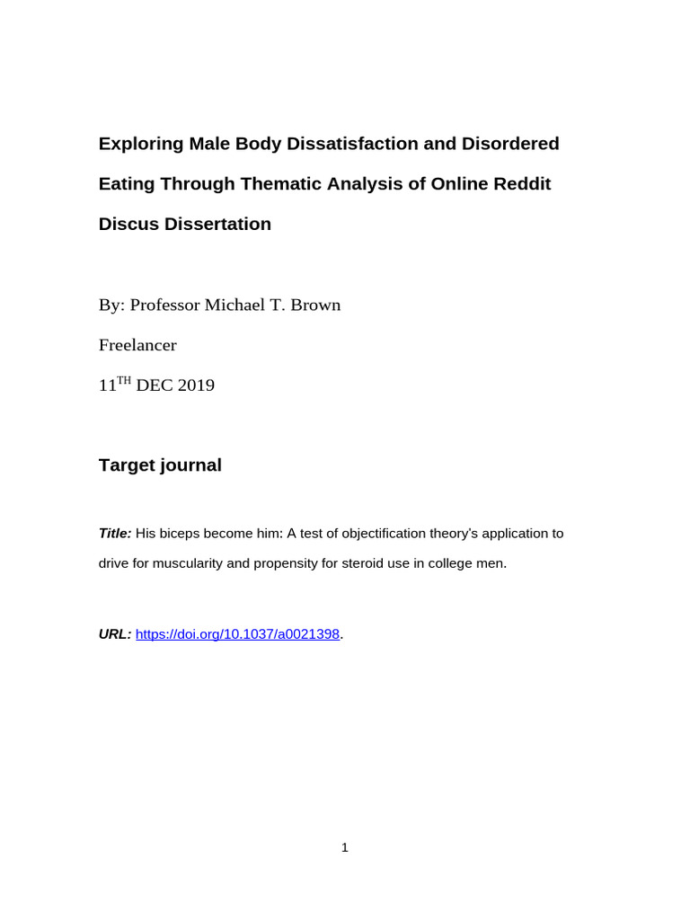 Male Body Dissatisfaction on Reddit | PDF | Body Image | Qualitative ...