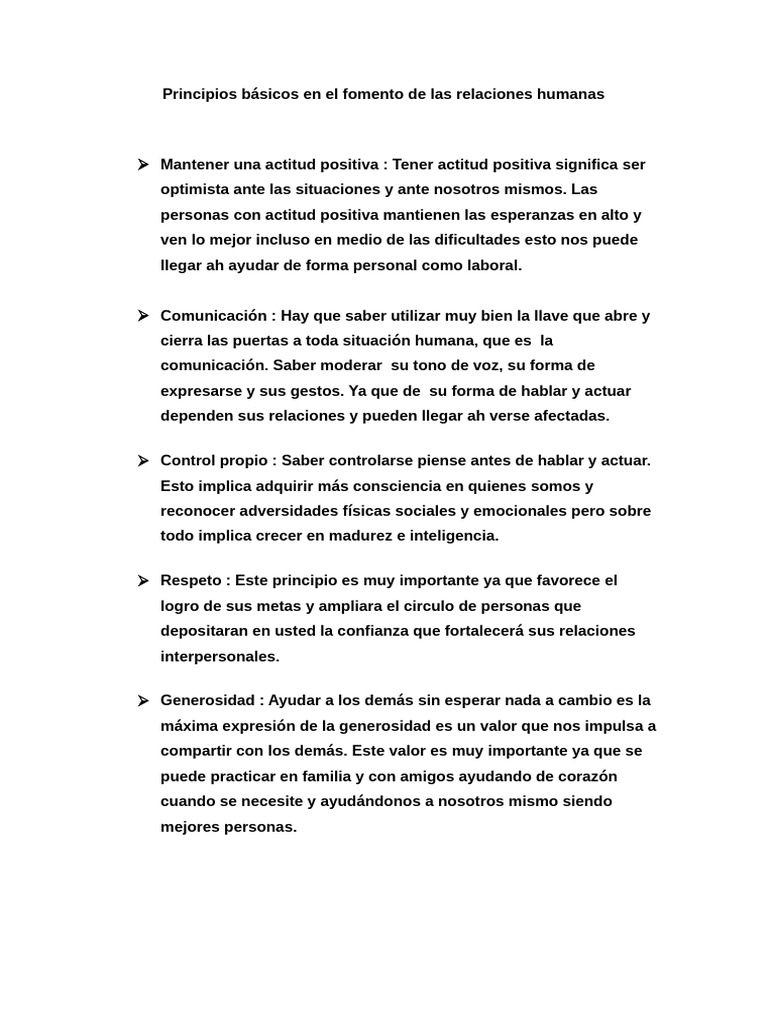 Principios Básicos de Las Relaciones Humanas | PDF